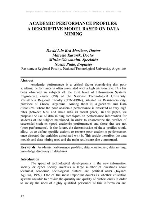 pdf academic performance profiles a descriptive model based on data