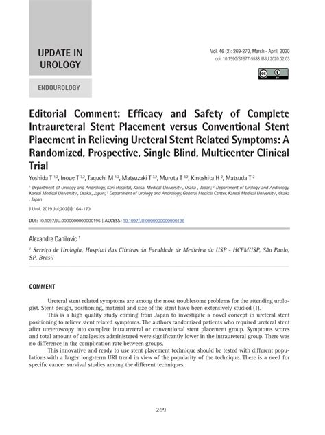 PDF Editorial Comment Efficacy And Safety Of Complete Intraureteral Stent Placement Versus