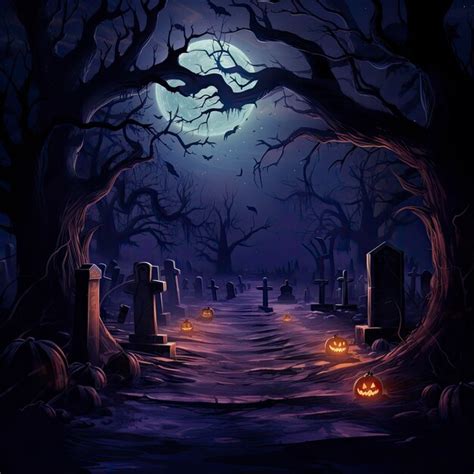 Fondo Espeluznante Del Cementerio De Halloween Foto Premium