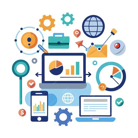 Business Analytics And Data Visualization Concept With Laptop Smartphone Charts Graphs And Icons