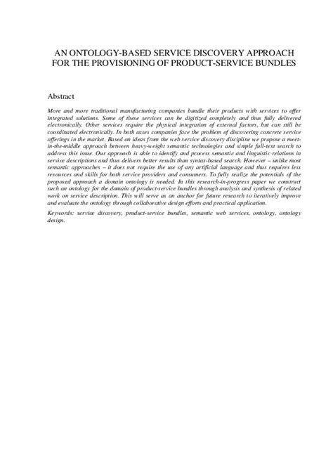 Pdf An Ontology Based Service Discovery Approach For The Provisioning Of Product Service Bundles