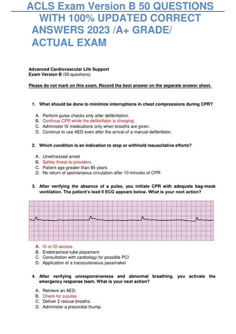 Acls Exam Version B 50 Questions With 100 Updated Correct Answers 2023 A Grade Actual Exam