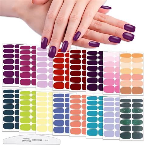 Wokoto 16 Sheets Solid Gel Nail Wraps Nail Polish Stickers Gel Nail Strips Full Nail