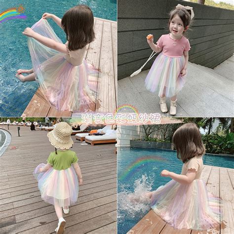 [กระโปรงเด็ก]2020ใหม่สาวฤดูร้อนกระโปรงผ้าโปร่งเจ้าหญิงน้อยสไตล์ตะวันตก