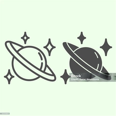 Garis Saturnus Dan Ikon Padat Planet Dengan Bintangbintang Dalam Ruang