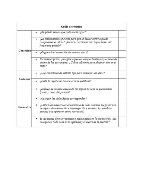 Grilla De Revisión Escritura Pdf