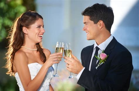 Premium Photo Happy Couple Wedding And Cheers With Champagne Glasses