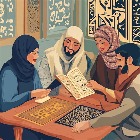 A Cultural Scene Of People Reading Arabic Calligraphy Participating In