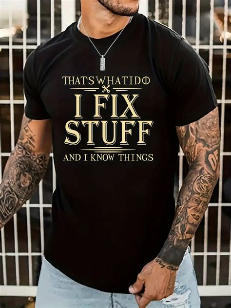 Plus Size Mens Casual Graphic Tees For Summer I Fix Stuff Print Crew