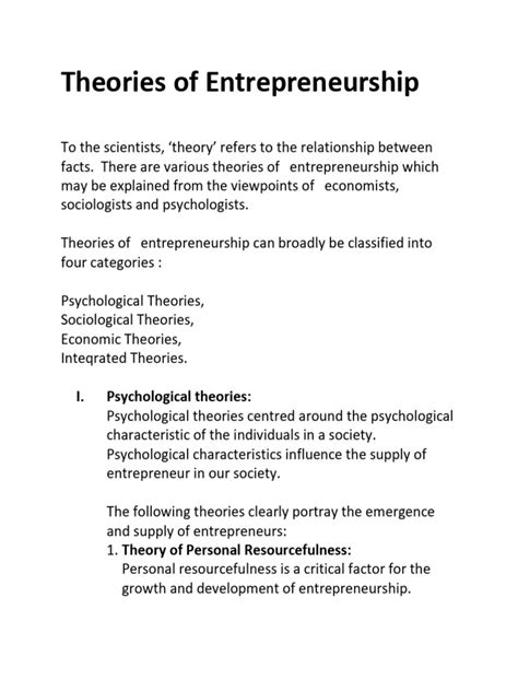 Theories Of Entrepreneurship Pdf Entrepreneurship Economics