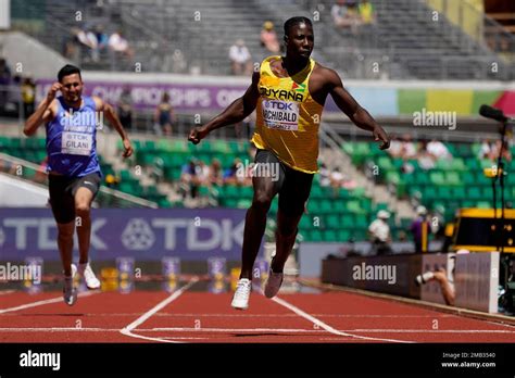 Terrence Archibald Of Guyana Wins A Heat In The Mens 100 Meter Run