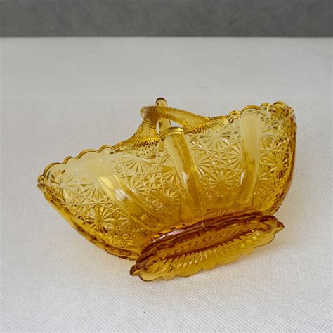 Fenton Glass Daisy And Button Amber Split Twig Handle 5 Etsy