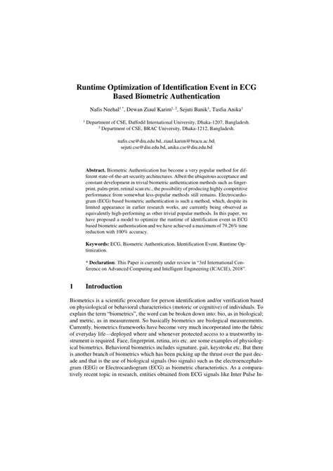 Pdf Runtime Optimization Of Identification Event In Ecg Based