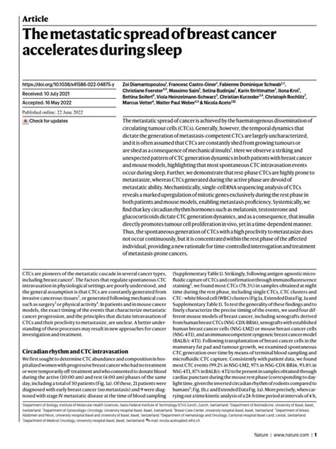 肿瘤昼夜节律2022natue The Metastatic Spread Of Breast Cancer Accelerates During Sleep Pdf