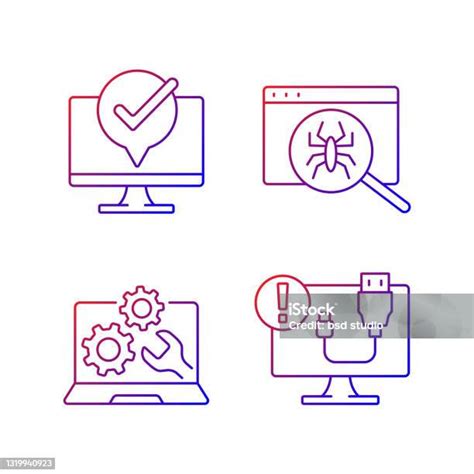 컴퓨터 진단 그라데이션 선형 벡터 아이콘 세트 Usb 메모리에 대한 스톡 벡터 아트 및 기타 이미지 Usb 메모리 Usb