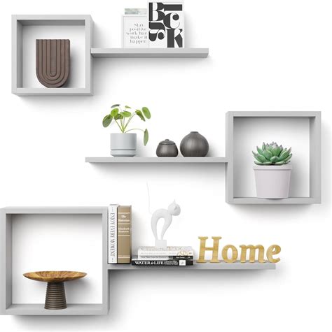 Wooden Square Floating Shelves Wall Mount Floating Cube Shelves Set Of