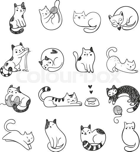 Cute Doodle Cats Stock Vector Colourbox