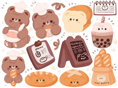 Cute Kawaii Printable Bear Bakery Clipart Set Commercial Etsy