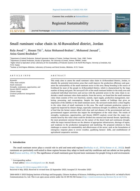 Pdf Small Ruminant Value Chain In Al Ruwaished District Jordan