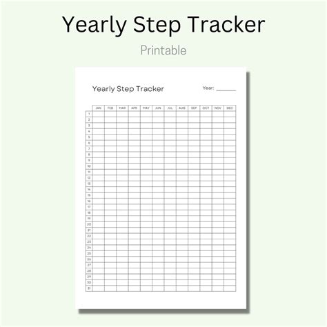 Yearly Step Tracker Printable Template Step Log 365 Day Step Counter
