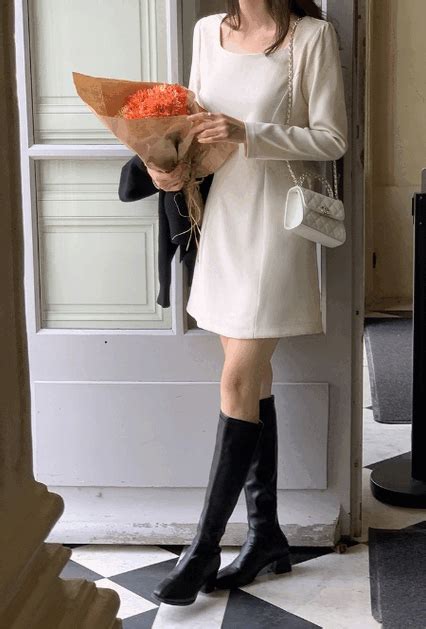 라움슈슈 S Xl숏 롱 레버 피치기모 스퀘어넥 원피스 하객룩 봄 가을 빅사이즈 기모 가을 미니