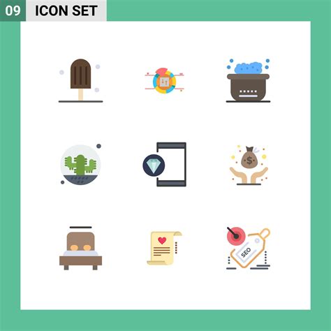 Pictogram Set Of 9 Simple Flat Colors Of Coding Cacti Bath Plant Desert