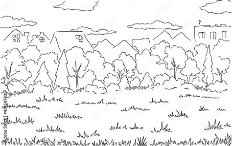 Park Grass Background Line Drawing Stock Vector Adobe Stock