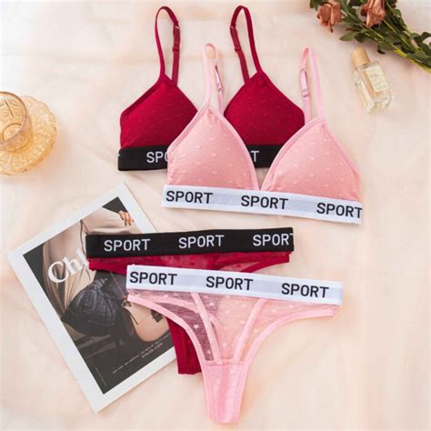 Comfortable Wireless Sports Bra And Mesh Thong Lingerie Set For Women