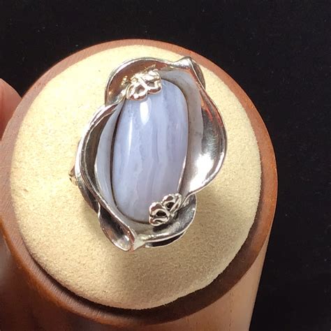 Carolyn Pollack Ring Blue Lace Agate Sterling Silver Gem