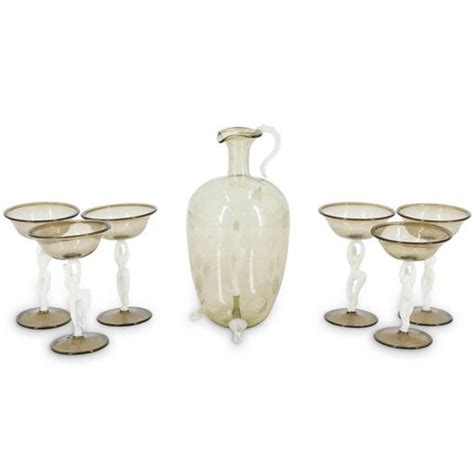 7 Pc Art Deco Bimini Lauscha Dancer Glassware Set