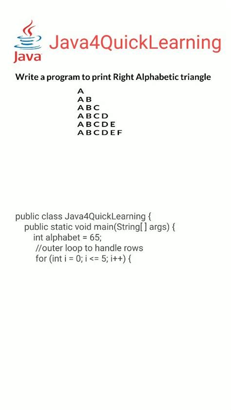 Java4quicklearning 200k 🎯 Program To Print Right Alphabetic