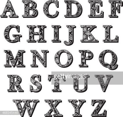 Set Of Abc Antiqua Alphabet Letters With Pattern Stock Clipart