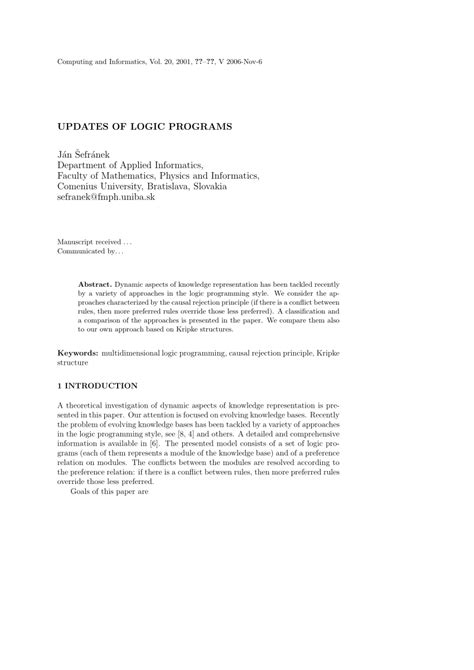 Pdf Updates Of Logic Programs