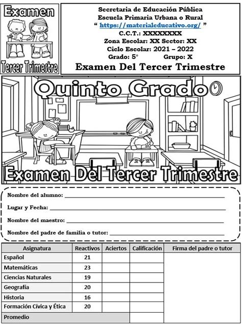 Examen Del Quinto Grado De Primaria Del Tercer Trimestre Ciclo Escolar