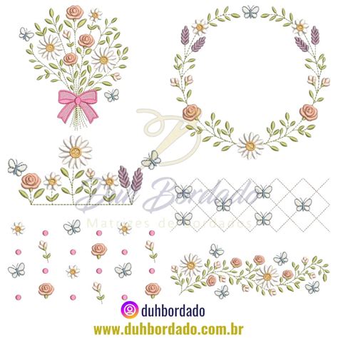 Coleção Matrizes De Flores Delicadas Duh Bordado Matrizes De Bordados