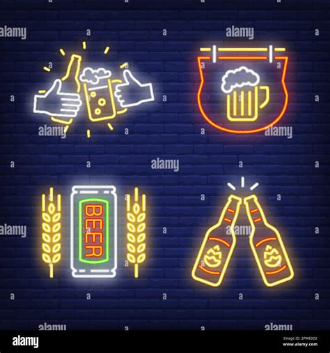 Beer Pub Neon Sign Set Signboard Mug Stock Vector Image Art Alamy