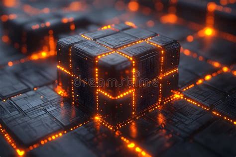 Futuristic Technology Theme With Glowing Cyber Cube In Digital Circuitry Generative Ai Stock