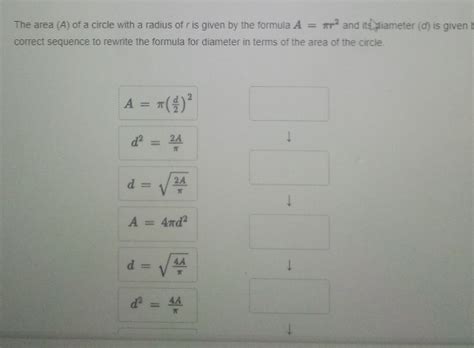 solved the area a of a circle with a radius of r is given by the