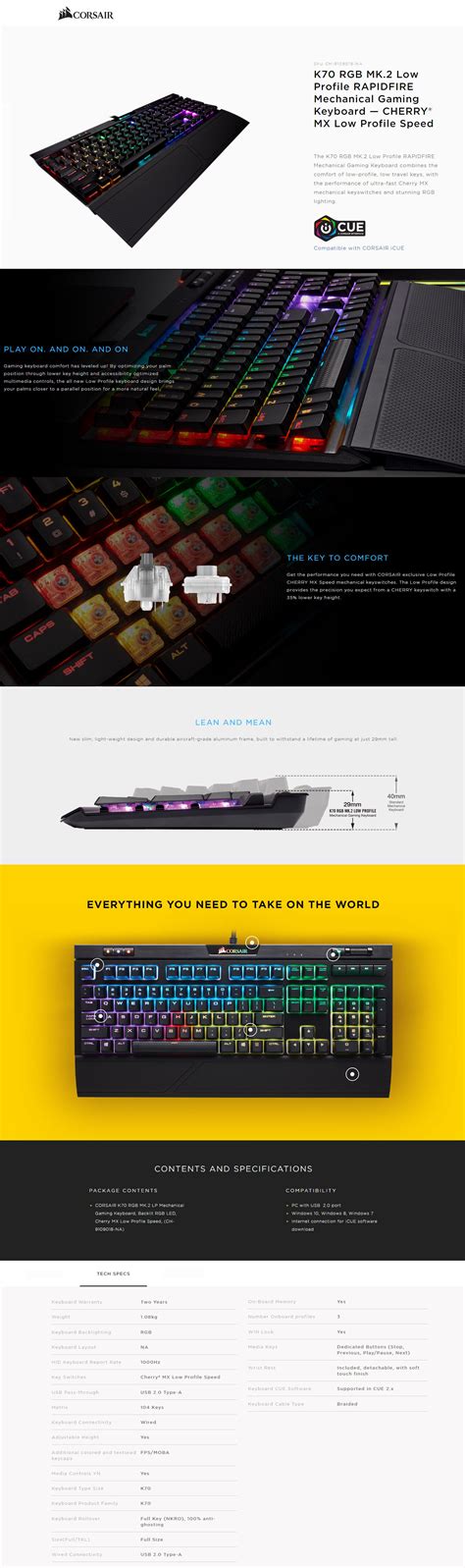 Corsair K RGB MK Low Profile RAPIDFIRE Mechanical Gaming Keyboard CHERRY MX Low Profile