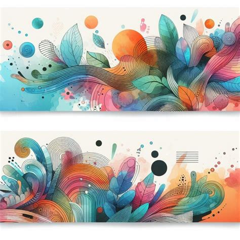 Premium Photo Modern Watercolor Colorful Headers Set Template Design