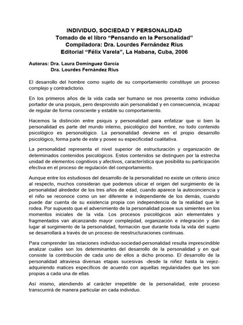 Individuo Sociedad Y Personalidad Pdf