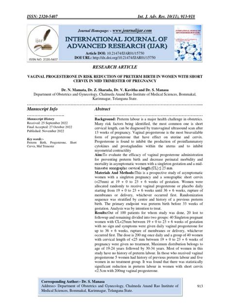 Vaginal Progesterone In Risk Reduction Of Preterm Birth In Women With