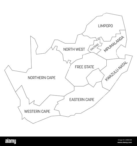 Black Outline Political Map Of South Africa Rsa Administrative