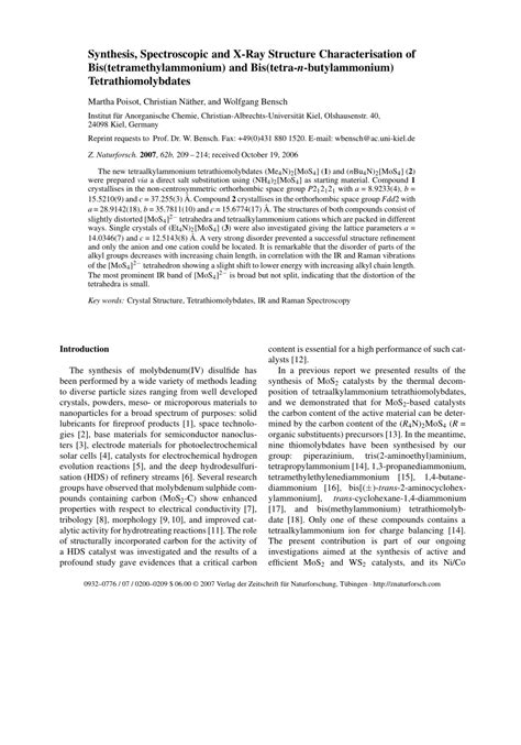 PDF Synthesis Spectroscopic And X Ray Structure Characterisation Of