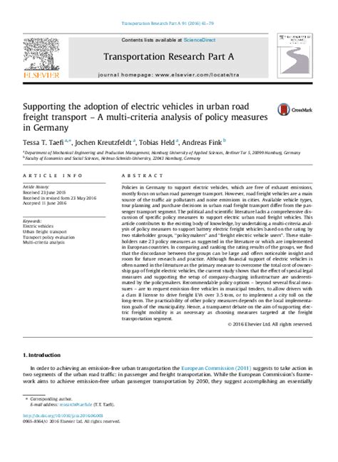 Pdf Supporting The Adoption Of Electric Vehicles In Urban Road Freight Transport A Multi