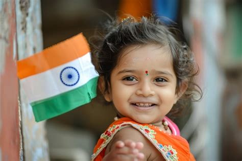 A Young Girl With A Flag On Her Head And The Word National On The Front Premium Ai Generated Image
