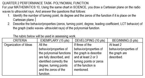 Quarter 2 Performance Task Polynomial Studyx Quarter 2 Performance Task Polynomial Studyx