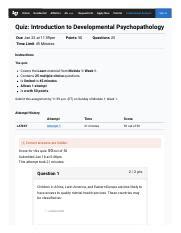 Quiz Introduction To Developmental Psychopathology Pdf Skip To Main