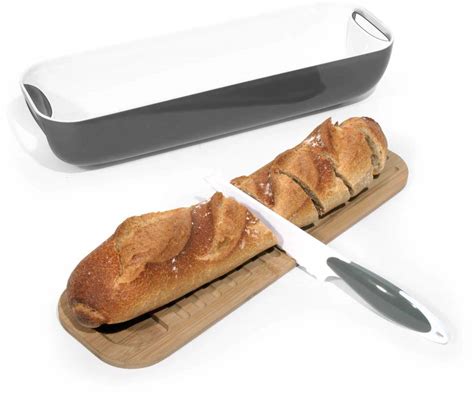 Corbeille à pain 3 en 1 avec couteau gris