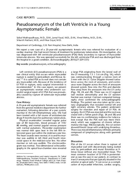 Pdf Left Ventricular Aneurysmectomy In A Young Female Of Unknown